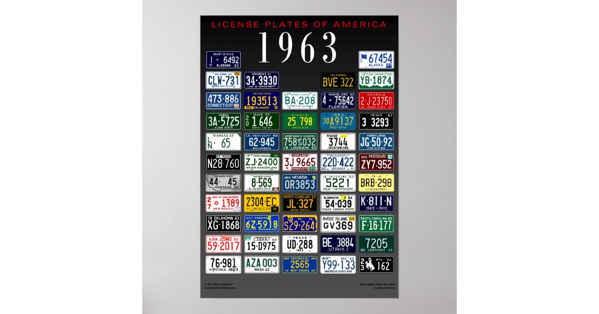License Plates of America poster - 1963 | Zazzle