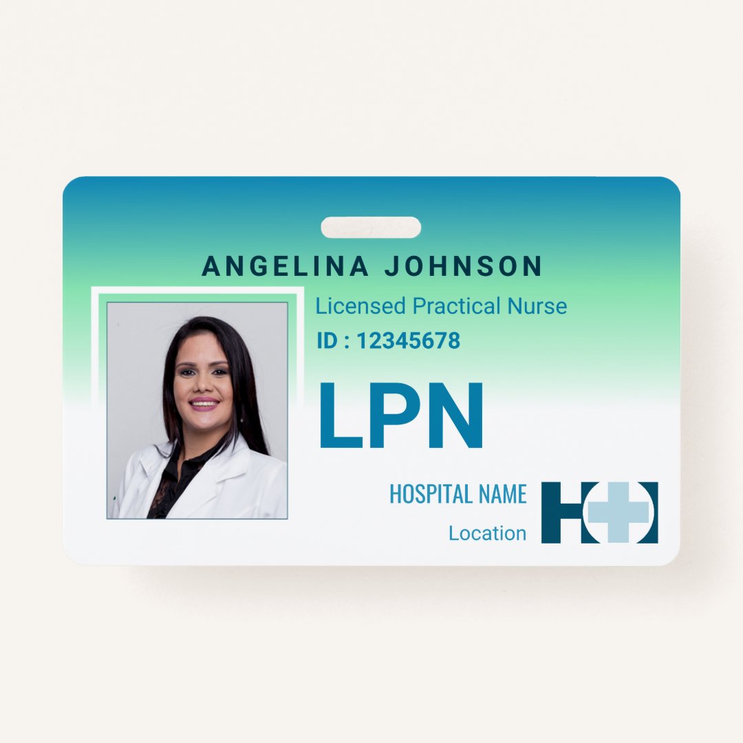 Licensed Practical Nurse LPN Modern Blue Photo ID Badge | Zazzle