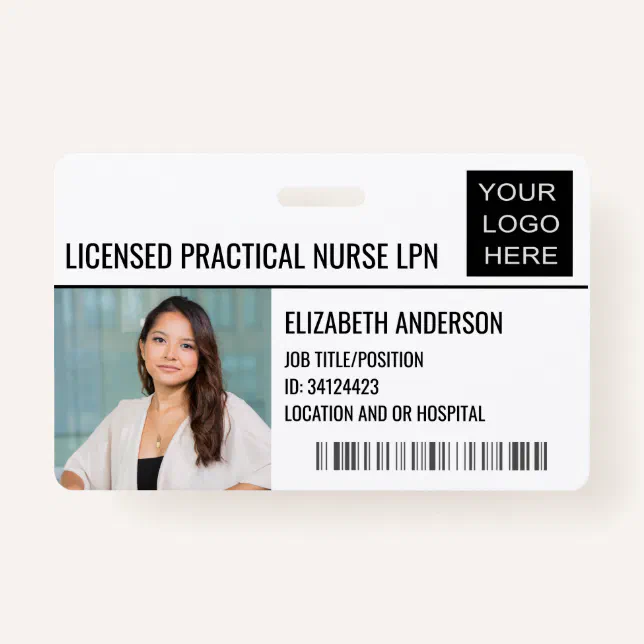Licensed Practical Nurse Photo ID Hospital Logo Badge | Zazzle