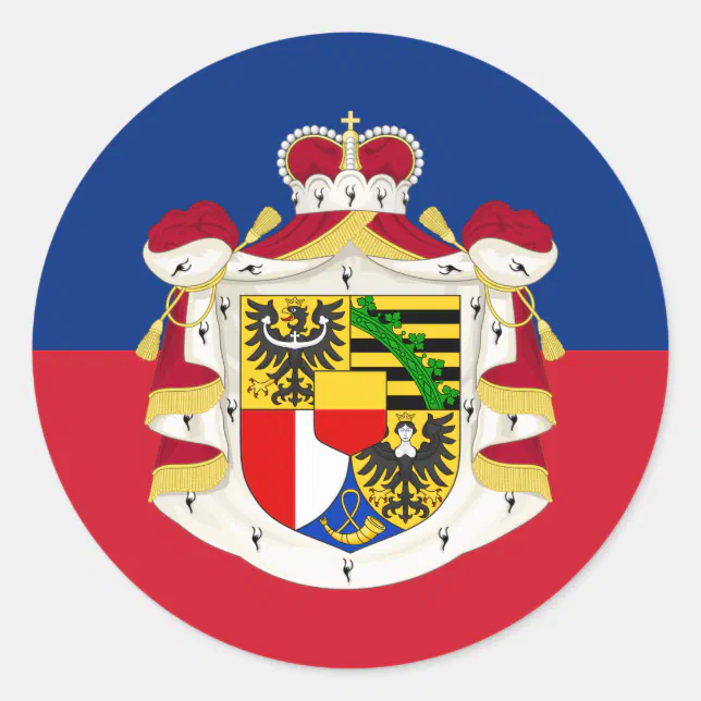 Liechtensteiner Flag & Coat of Arms Classic Round Sticker | Zazzle