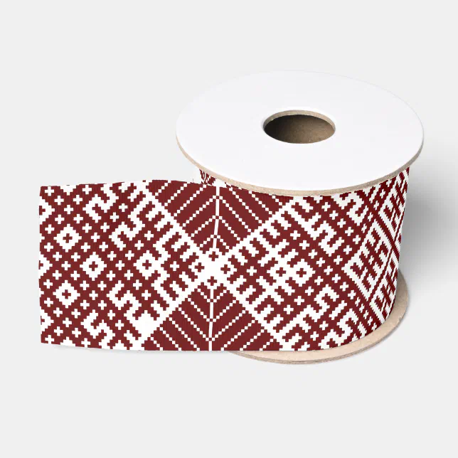 Lielvardes belt Latvian pattern design motif Grosgrain Ribbon | Zazzle
