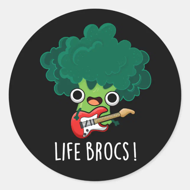 Life Brocs Funny Veggie Broccoli Pun Dark BG Classic Round Sticker | Zazzle