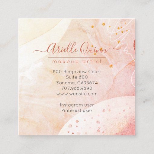 Life Coach Abstract Watercolor Shapes Rose Script Square Business Card ...