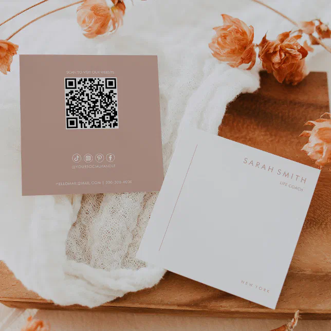 Life Coach Minimalist Blush White QR Code Square Business Card | Zazzle
