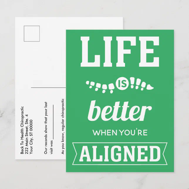 Life Is Better When You're Aligned Chiropractic Postcard | Zazzle