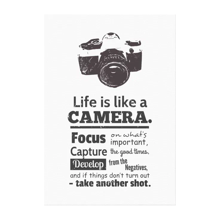 Life is like a camera quote, Black Grunge Canvas Print | Zazzle