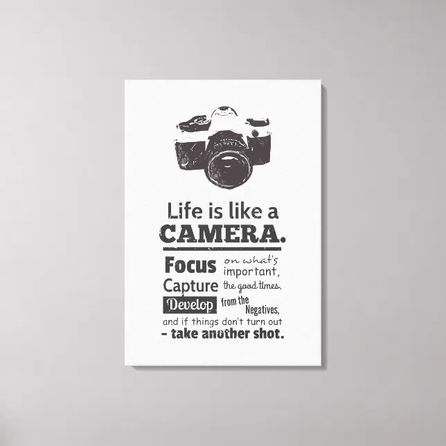 Life is like a camera quote, Black Grunge Canvas Print | Zazzle
