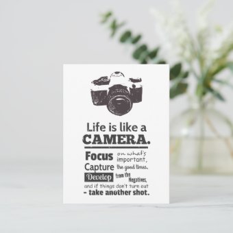 Life is like a camera quote, Black Grunge Postcard | Zazzle