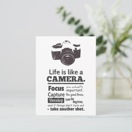 Life is like a camera quote, Black Grunge Postcard | Zazzle