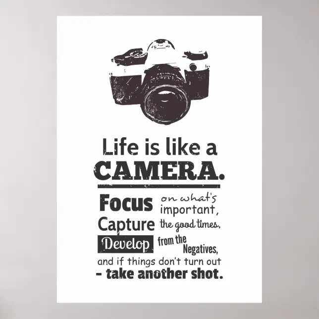 Life is like a camera quote, Black Grunge Poster | Zazzle