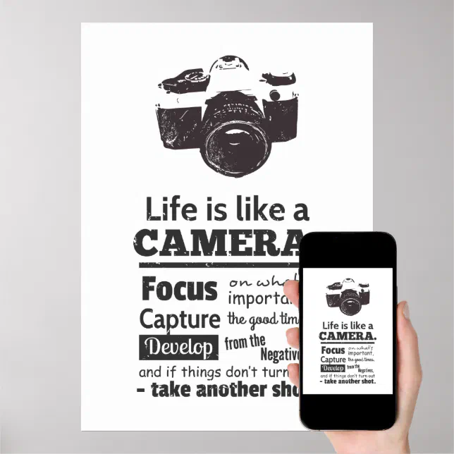 Life is like a camera quote, Black Grunge Poster | Zazzle