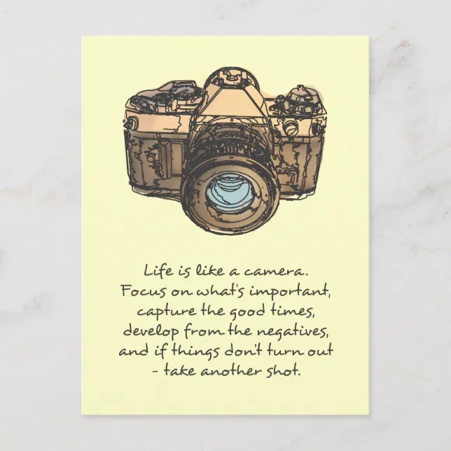 Life is like a camera quote, indie postcard | Zazzle