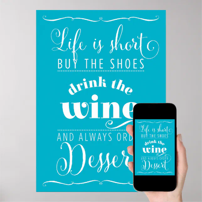 LIFE IS SHORT modern typography motivational blue Poster | Zazzle