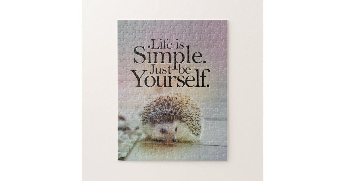 Life Is Simple Cute Hedgehog Inspirational Quote Jigsaw Puzzle | Zazzle