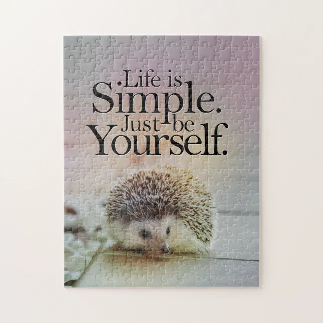 Life Is Simple Cute Hedgehog Inspirational Quote Jigsaw Puzzle | Zazzle