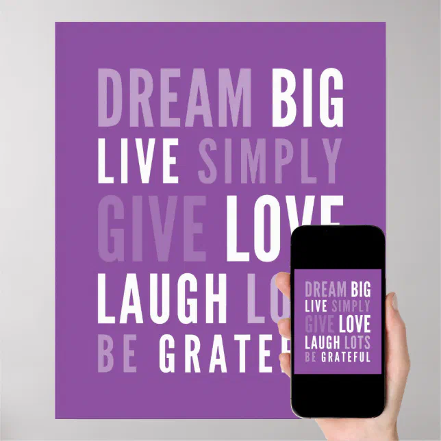 LIFE MANTRA positive modern typography purple Poster | Zazzle
