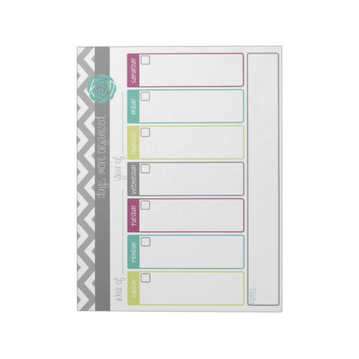 Life. More Organized. Weekly Calendar Notepad | Zazzle