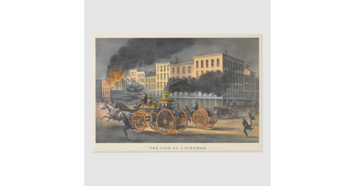 Life of a Fireman Vintage Lithograph Decoupage Tissue Paper | Zazzle