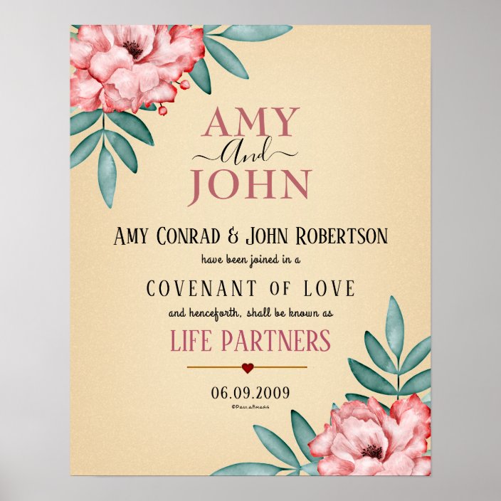 "Life Partners" Love Covenant Wedding Certificate Poster | Zazzle.com