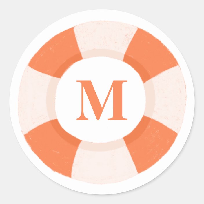 Lifebuoy. Nautical kids monogram. Sea initial Classic Round Sticker ...