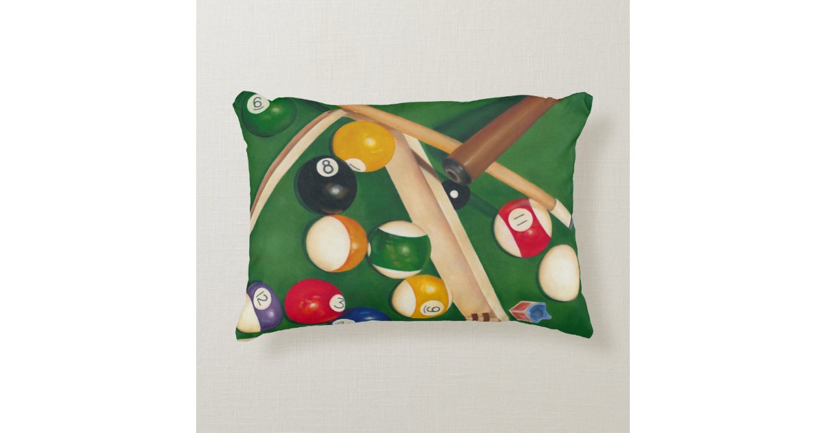Lifelike Billiards Table with Balls and Chalk Decorative Pillow | Zazzle