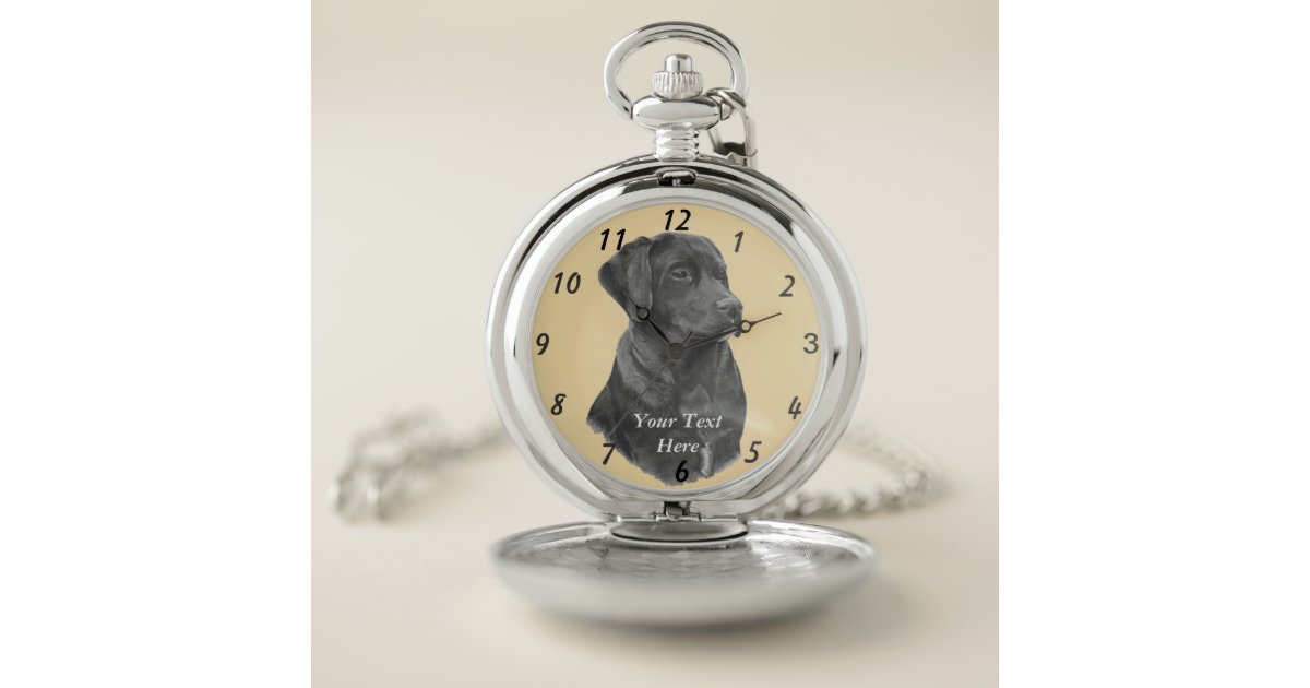 lifelike portrait picture of black labrador dog pocket watch | Zazzle