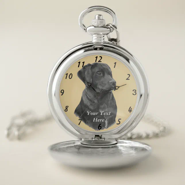 lifelike portrait picture of black labrador dog pocket watch | Zazzle