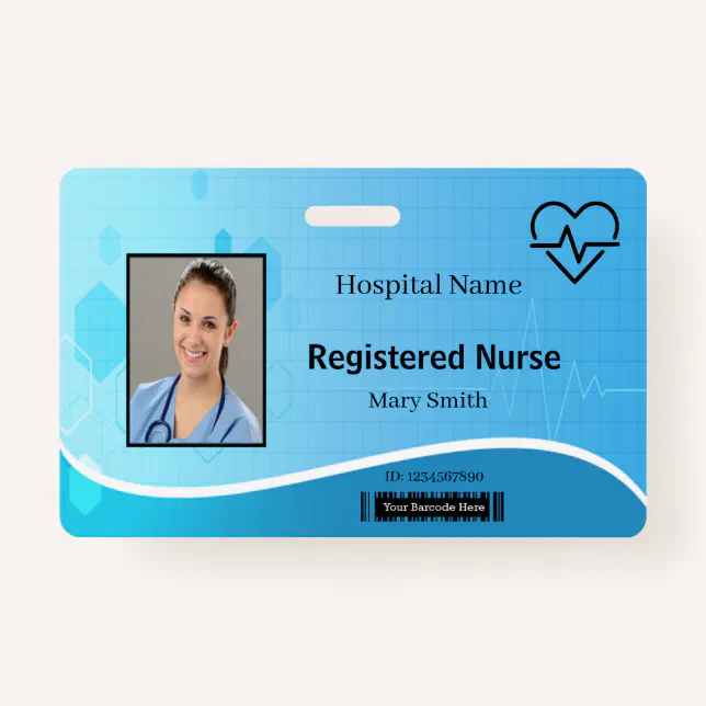 Lifeline Blue Medical Heartbeat Photo ID Badge | Zazzle