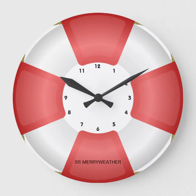lifesaver lifebuoy nautical clock with own text | Zazzle