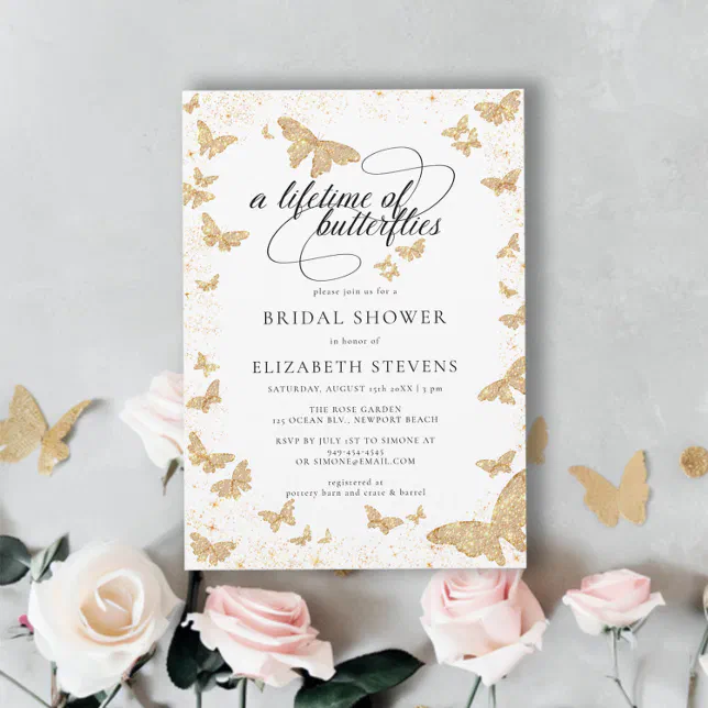 Lifetime Butterflies Gold Romantic Bridal Shower Invitation | Zazzle Lifetime Butterflies Gold Romantic Bridal Shower Invitation | Zazzle