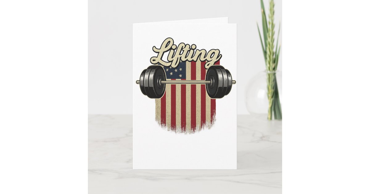 Lifting Barbell American Flag Gym Vintage USA Card | Zazzle
