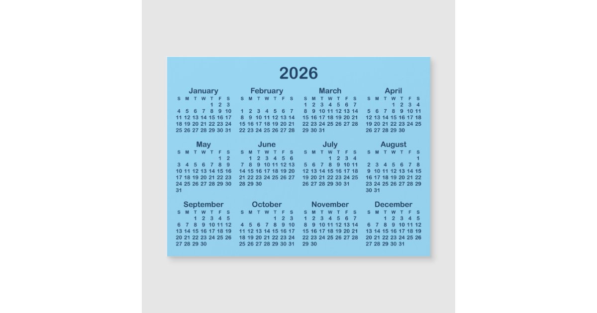 Light and Navy Blue 2026 Magnetic Calendar | Zazzle