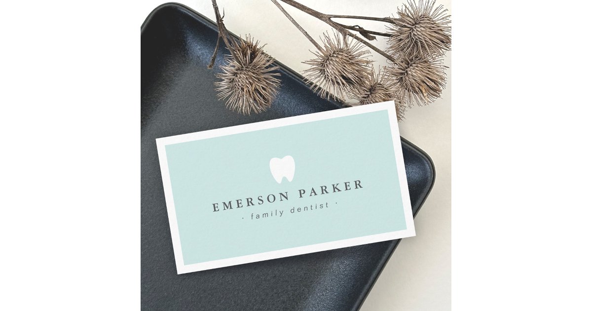 Light aqua blue dentist tooth logo modern business card | Zazzle