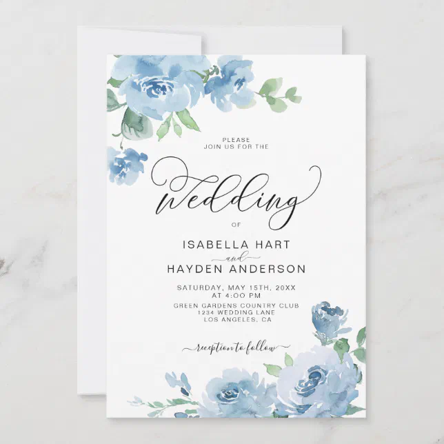 Light Baby Blue Elegant Floral Botanical Wedding Invitation | Zazzle