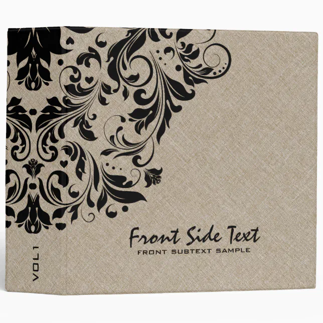 Light Beige Linen Burlap Black Floral Lace Binder | Zazzle