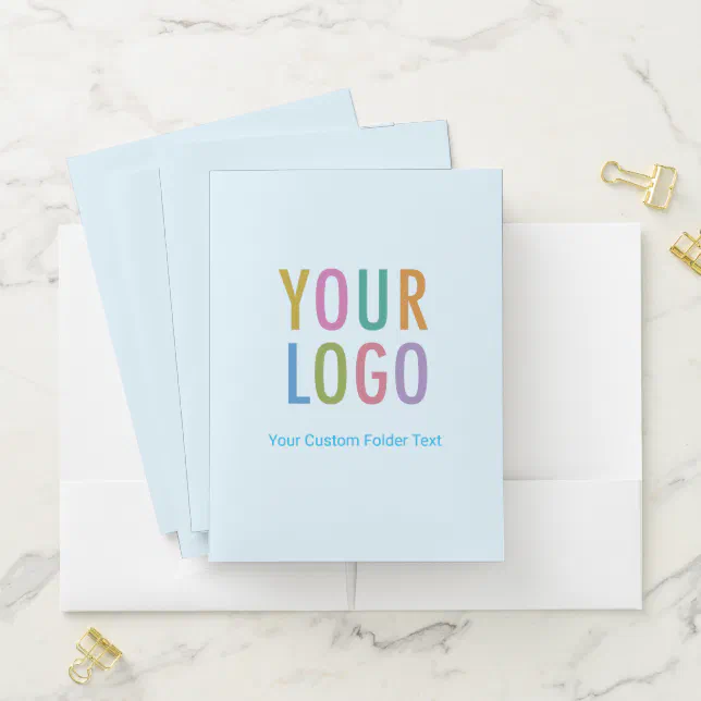 Light Blue 2-Pocket Folders Logo Personalized Bulk | Zazzle