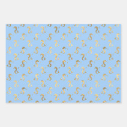 Light blue and gold mermaid scale ocean seamless wrapping paper sheets ...