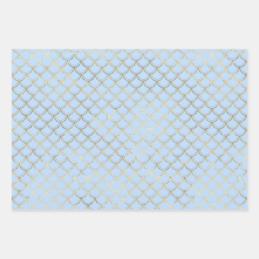 Light blue and gold mermaid scale ocean seamless wrapping paper sheets ...