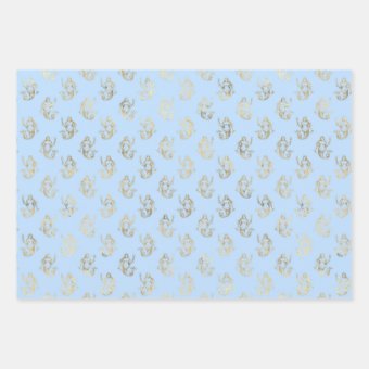 Light blue and gold mermaid scale ocean seamless wrapping paper sheets ...