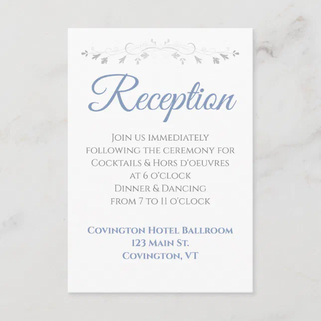 Light Blue and Gray Elegant Wedding Reception Enclosure Card | Zazzle