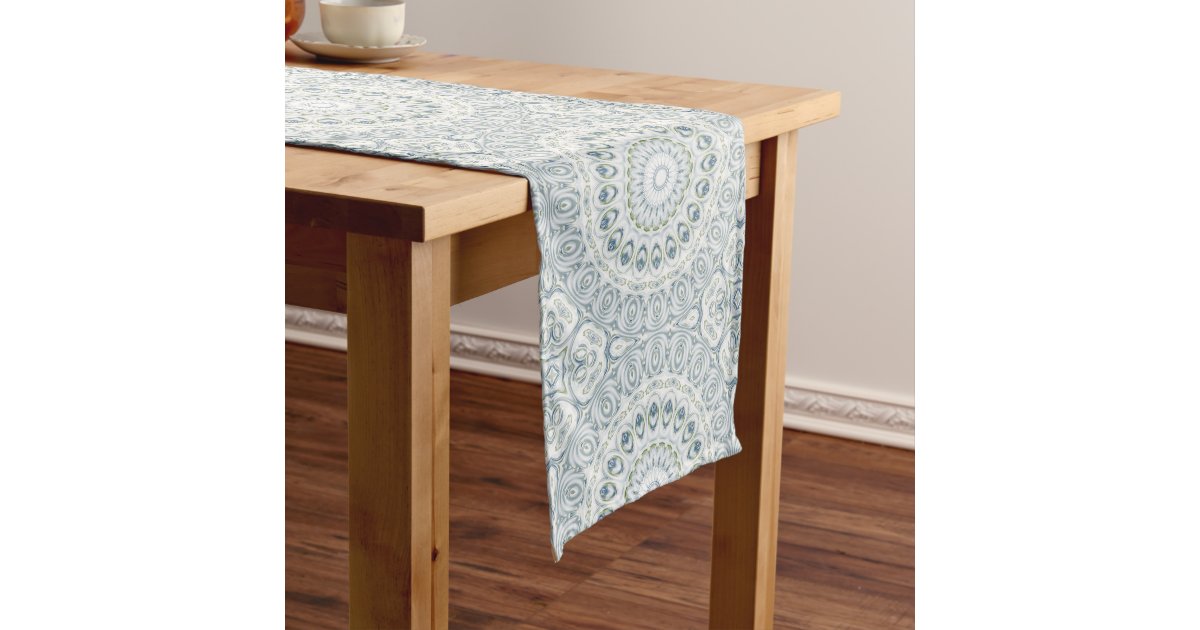 Light Blue and Green Medallion Design Medium Table Runner | Zazzle