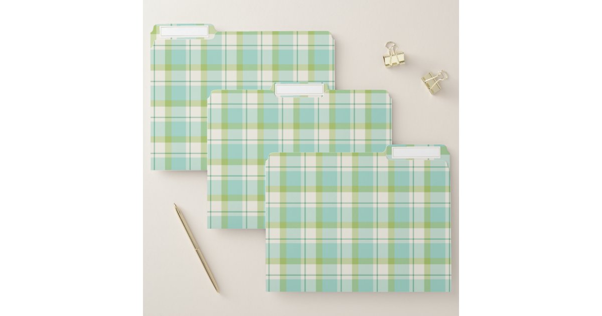 Light blue and green spring plaid pattern file folder | Zazzle