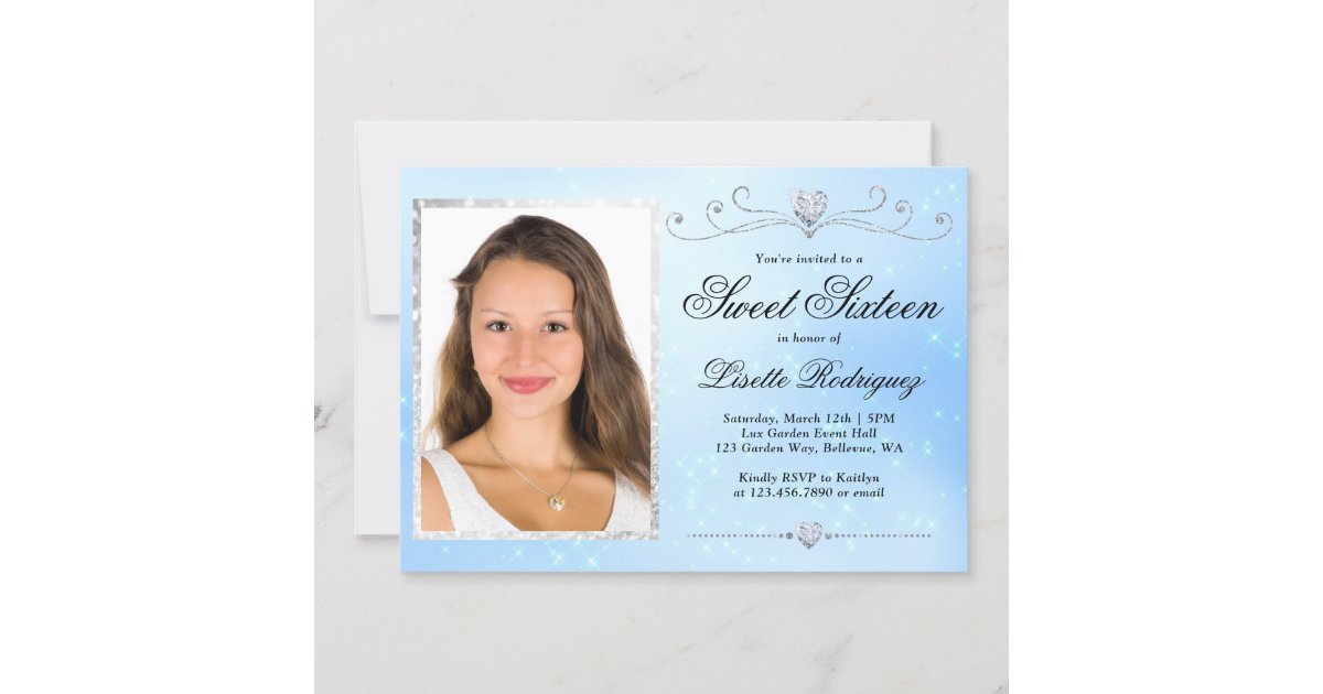 Light Blue and Silver Sweet 16 Sixteen Birthday Invitation | Zazzle