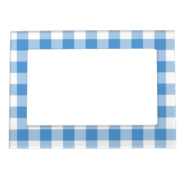 Light Blue and White Gingham Pattern Magnetic Picture Frame | Zazzle