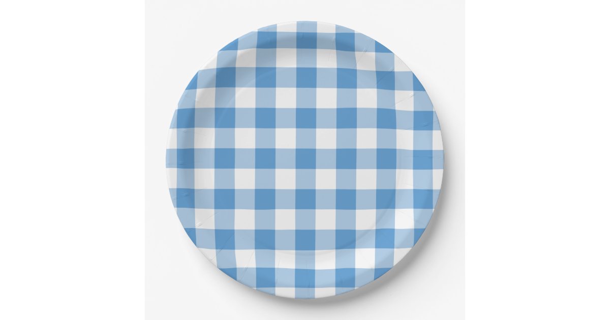 Light Blue and White Gingham Pattern Paper Plates | Zazzle