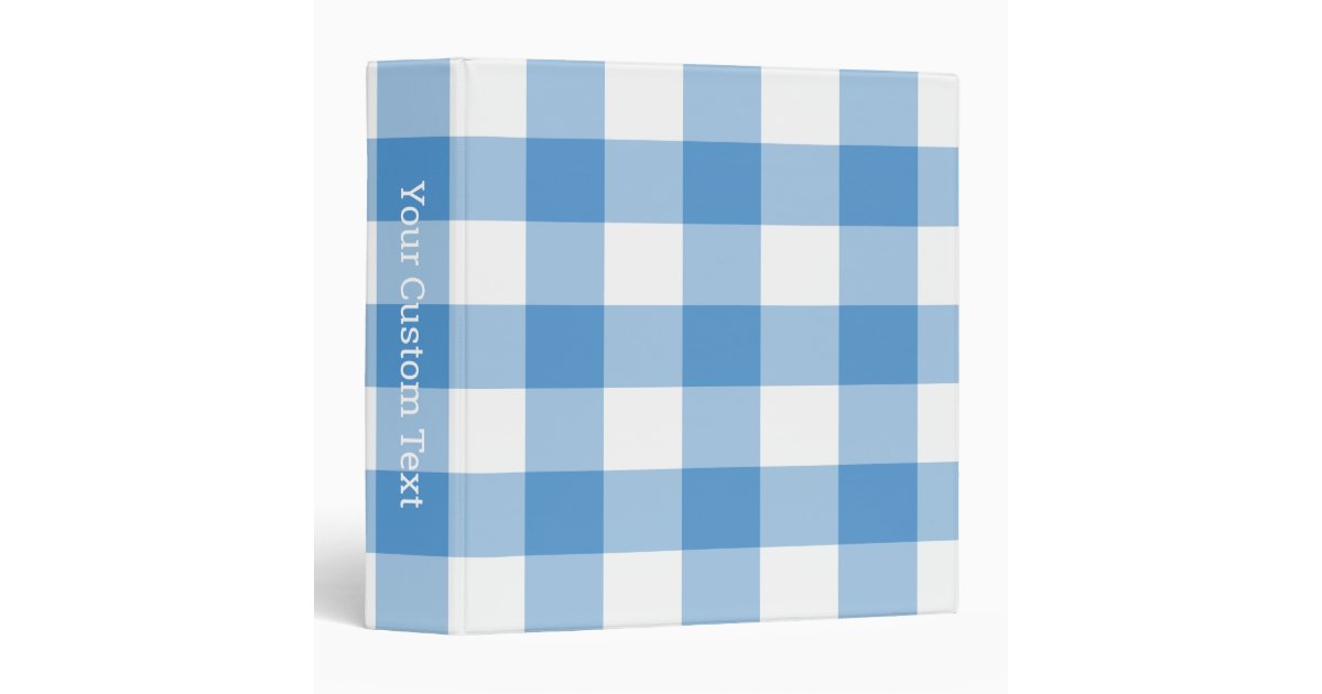 Light Blue and White Gingham Plaid Custom Title 3 Ring Binder | Zazzle