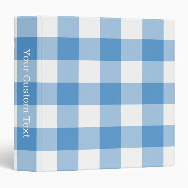 Light Blue and White Gingham Plaid Custom Title 3 Ring Binder | Zazzle