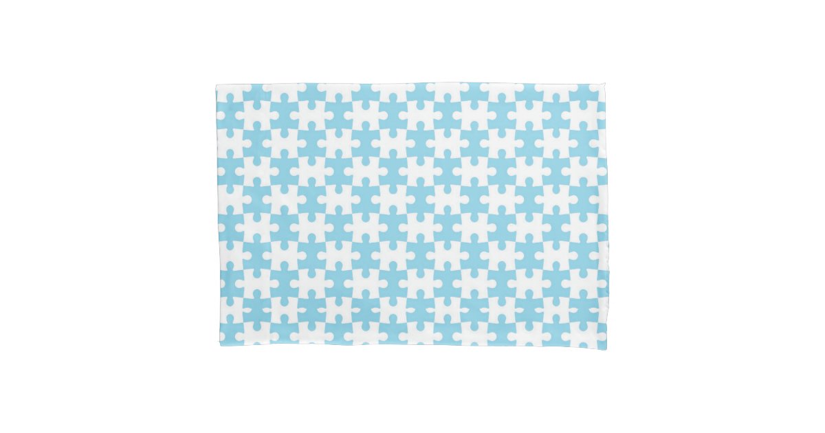 Light Blue and White Jigsaw Puzzle Piece Pattern Pillow Case | Zazzle