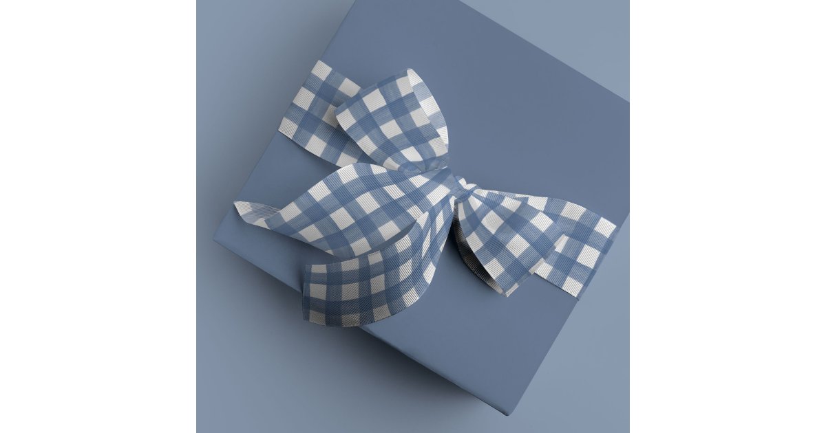 Light Blue and White Watercolor Gingham Satin Ribbon | Zazzle
