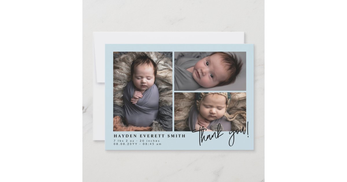 Light Blue Baby Photo Collage New Baby Thank You Announcement | Zazzle.com